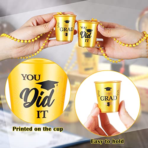 Kingdder 12 Pcs Casino Shot Glass Necklace on Beaded Plastic Shot Necklace Cup Shot Glasses Casino Themed Party Favors, Graduation Las Vegas Party Decoration, 4 Styles(Grad)