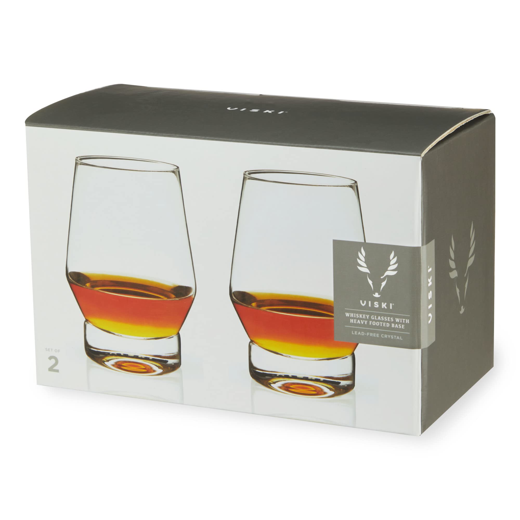 Viski Whiskey Glasses with Heavy Footed Base - Crystal Tumblers for Scotch, Bourbon, Cocktails - 18.5 Oz Set of 2