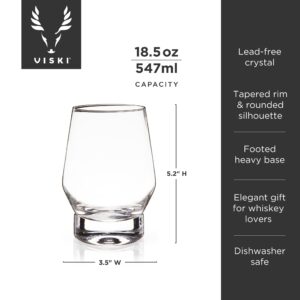 Viski Whiskey Glasses with Heavy Footed Base - Crystal Tumblers for Scotch, Bourbon, Cocktails - 18.5 Oz Set of 2