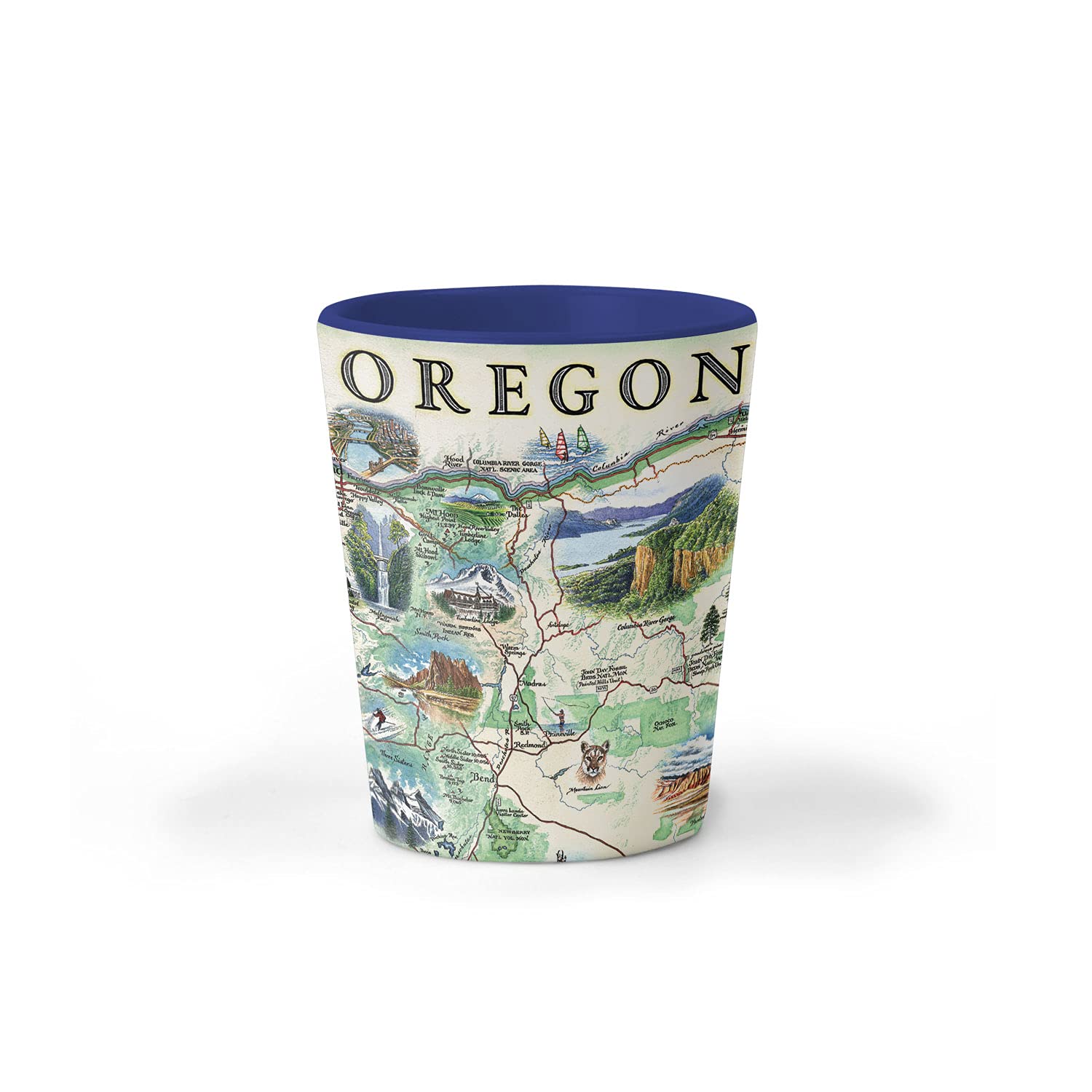 Xplorer Maps Oregon State Map Ceramic Shot Glass, BPA-Free - For Office, Home, Gift, Party - Durable and holds 1.5 oz Liquid