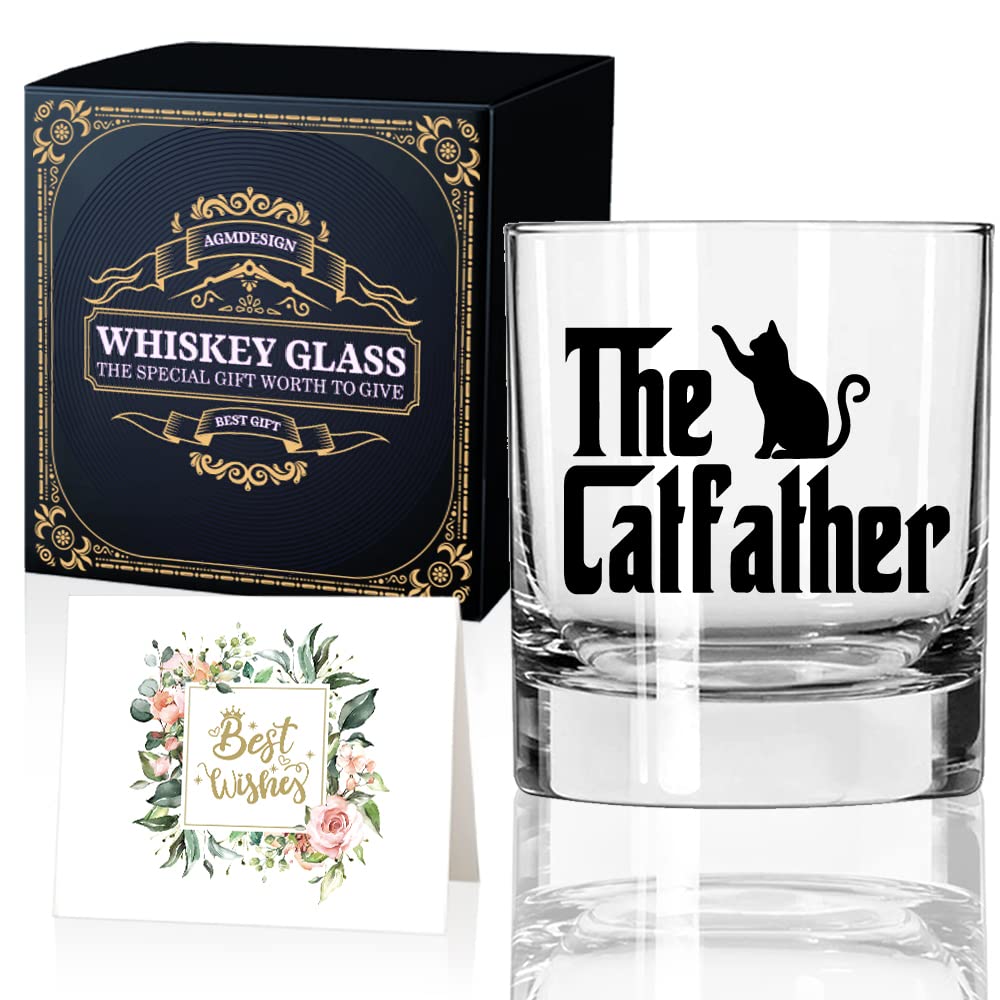 AGMDESIGN The Catfather Whiskey Glass, Funny Cat Dad Glass, Fathers Day Gift, Cat Dad Gift, Cat Mom Gift, Cat Lover Gift