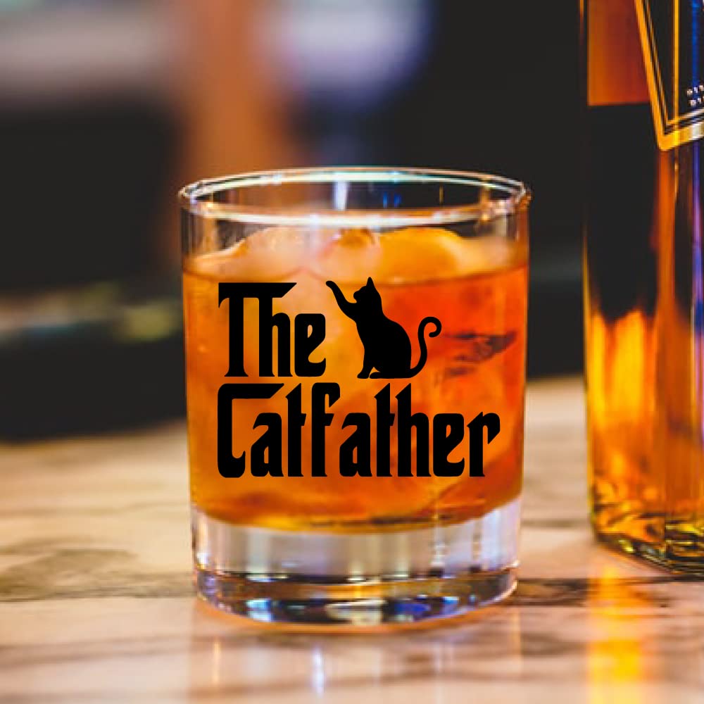 AGMDESIGN The Catfather Whiskey Glass, Funny Cat Dad Glass, Fathers Day Gift, Cat Dad Gift, Cat Mom Gift, Cat Lover Gift