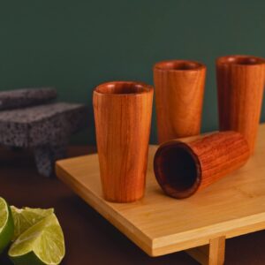 MEXTEQUIL - Wooden Tequila Shot Glasses - Set of 4 - Authentic Mexican Tequila Shot Glasses - Artisanal - handmade - 1.5 oz - Granadillo Wood - Eco-Friendly