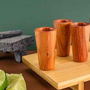 MEXTEQUIL - Wooden Tequila Shot Glasses - Set of 4 - Authentic Mexican Tequila Shot Glasses - Artisanal - handmade - 1.5 oz - Granadillo Wood - Eco-Friendly