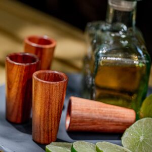 MEXTEQUIL - Wooden Tequila Shot Glasses - Set of 4 - Authentic Mexican Tequila Shot Glasses - Artisanal - handmade - 1.5 oz - Granadillo Wood - Eco-Friendly