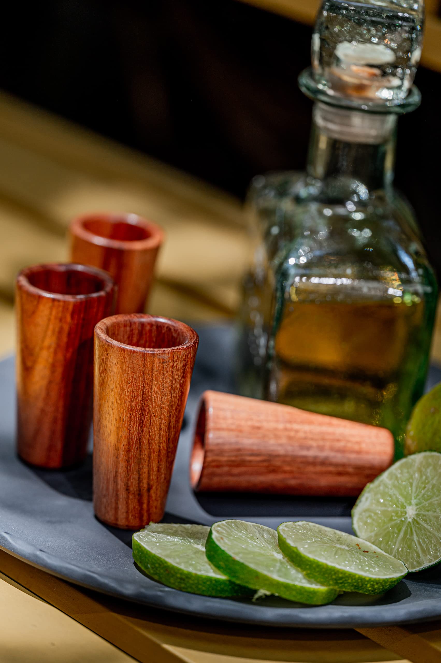 MEXTEQUIL - Wooden Tequila Shot Glasses - Set of 4 - Authentic Mexican Tequila Shot Glasses - Artisanal - handmade - 1.5 oz - Granadillo Wood - Eco-Friendly