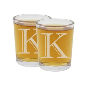 2pk etched monogram 2.5oz shot glasses (letter k) a-z personalized shot glass, custom shot glasses, set of two shot glasses, initial birthday gift shot glass cute