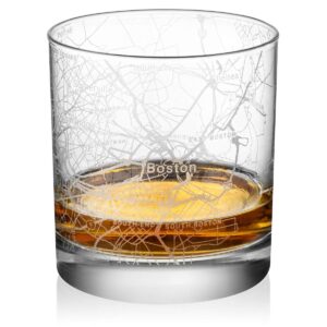 rocks whiskey old fashioned 11oz glass urban city map boston massachusetts