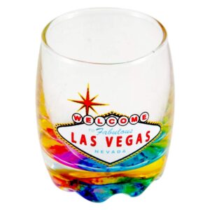 rtsi las vegas rainbow base shot glass - las vegas welcome sign