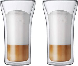 bodum assam double wall glass, set of 2, 0.4 l, 13.5 oz., clear