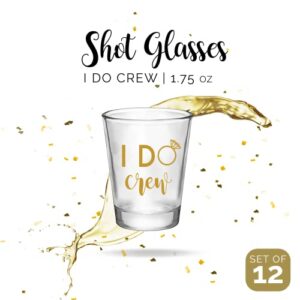 Bride and I Do Crew Bachelorette Party Shot Glasses, Set of 12, 11 Gold I Do Crew and 1 Gold Bride Shot Glass, Perfect Bachelorette Party Decorations and Brides Maid Gifts