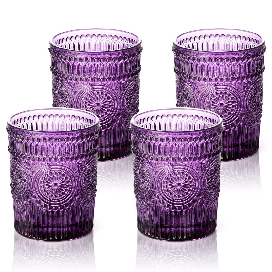 GLASS SMILE 4 Pack Romantic Water Glasses-10.5 OZ Purple Vintage Drinking Glasses Tumblers for Whisky, Beer, Juice, Beverages, Cocktail