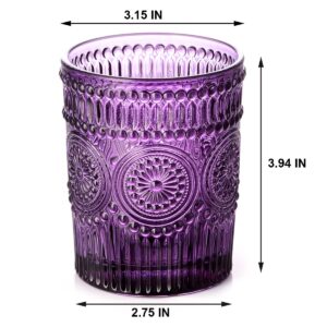 GLASS SMILE 4 Pack Romantic Water Glasses-10.5 OZ Purple Vintage Drinking Glasses Tumblers for Whisky, Beer, Juice, Beverages, Cocktail