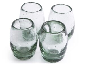 handmade con amor - 2 oz hand blown mexican tequila shot glasses - set of 4, 2 fl oz each, clear