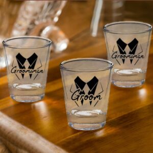 LADY & HOME Set of 7 Groomsmen Shot Glasses,Groom and Groomsman Shot Glasses for Bachelor Party Decorations and Favors,Groomsmen Gifts,Wedding Shot Glasses-1.75oz (Squiggle)