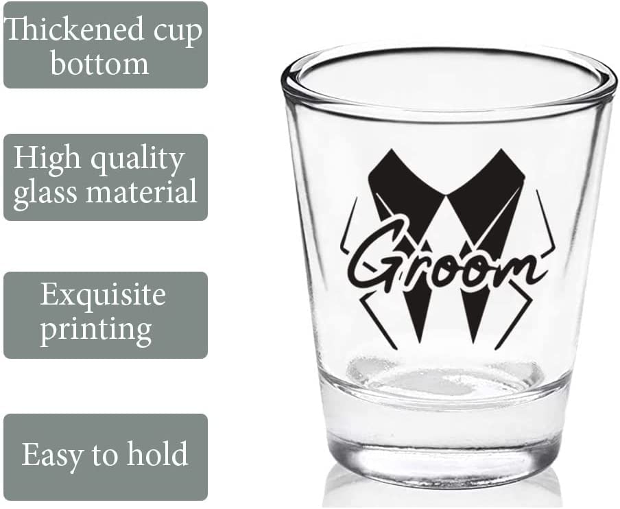 LADY & HOME Set of 7 Groomsmen Shot Glasses,Groom and Groomsman Shot Glasses for Bachelor Party Decorations and Favors,Groomsmen Gifts,Wedding Shot Glasses-1.75oz (Squiggle)