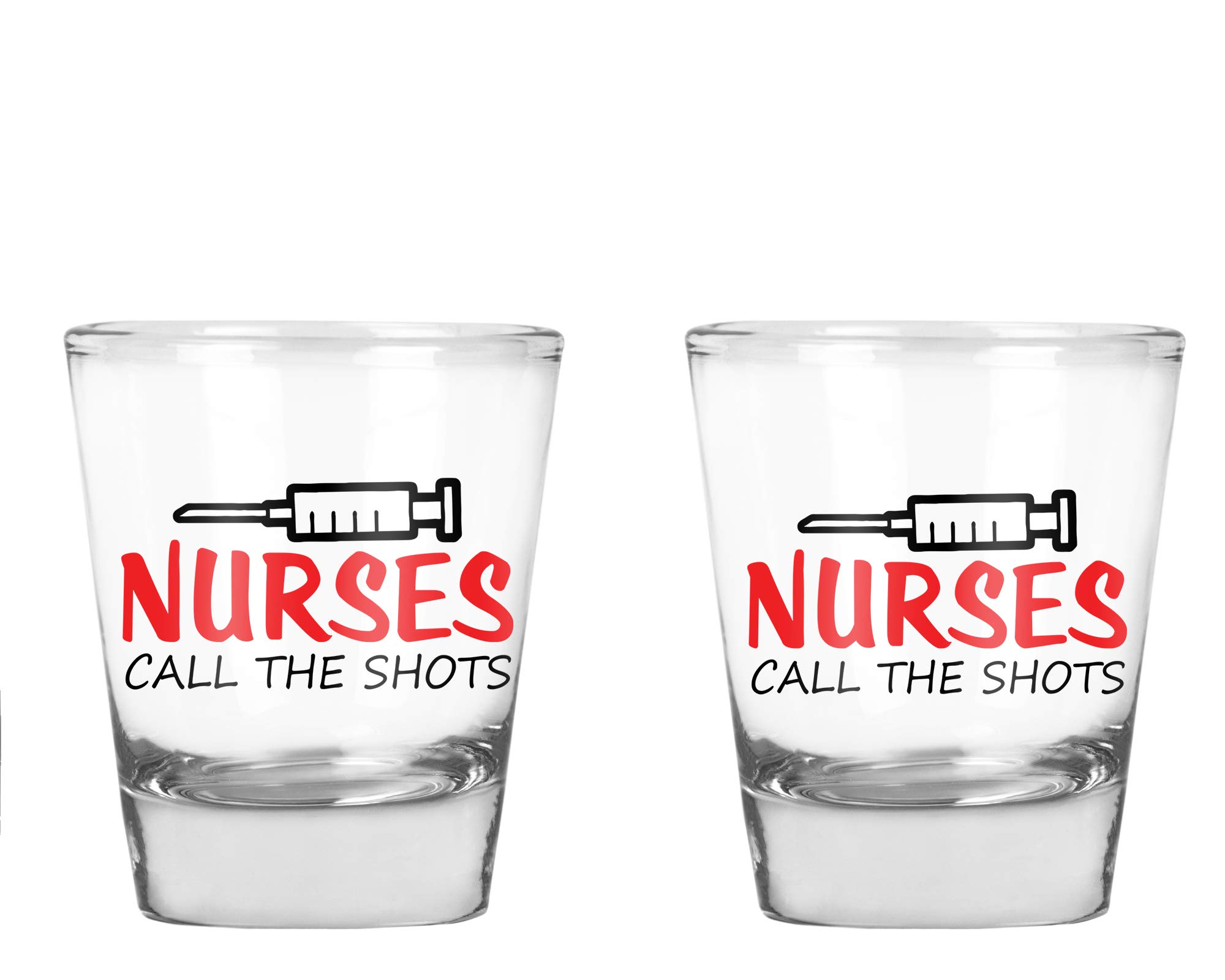 AW Fashions Nurses Call The Shots - Funny Nurse Party Favor Gift - 2 Pack Round Set of Shot Glass