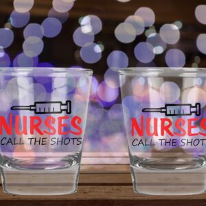 AW Fashions Nurses Call The Shots - Funny Nurse Party Favor Gift - 2 Pack Round Set of Shot Glass