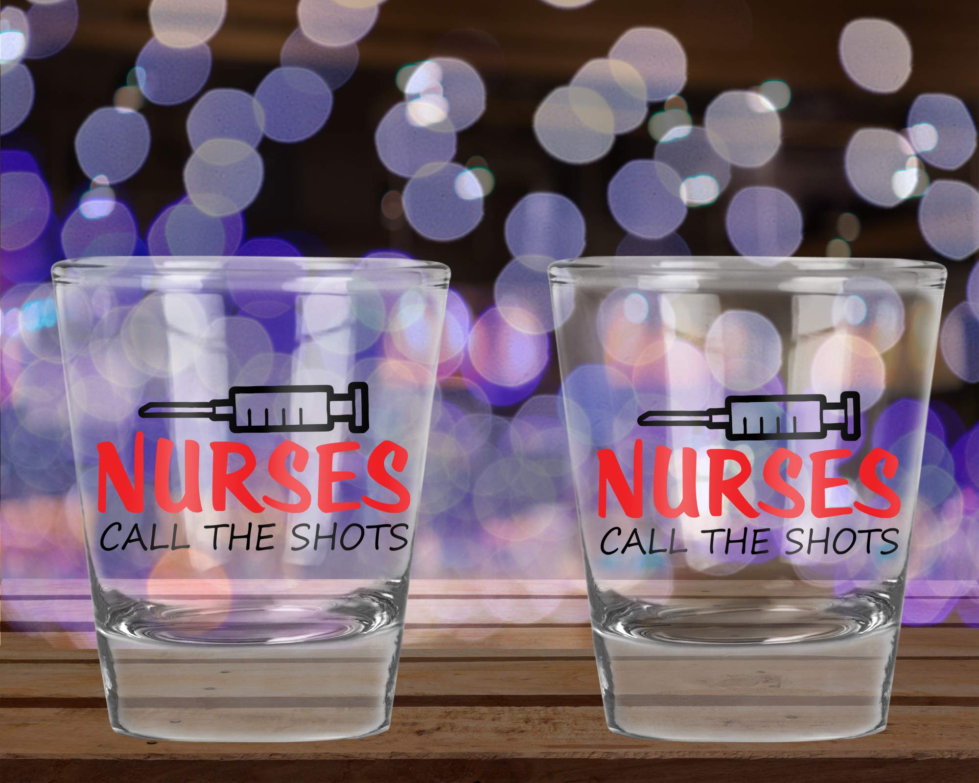 AW Fashions Nurses Call The Shots - Funny Nurse Party Favor Gift - 2 Pack Round Set of Shot Glass