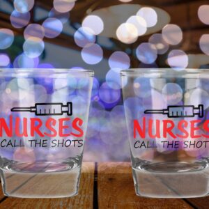 AW Fashions Nurses Call The Shots - Funny Nurse Party Favor Gift - 2 Pack Round Set of Shot Glass