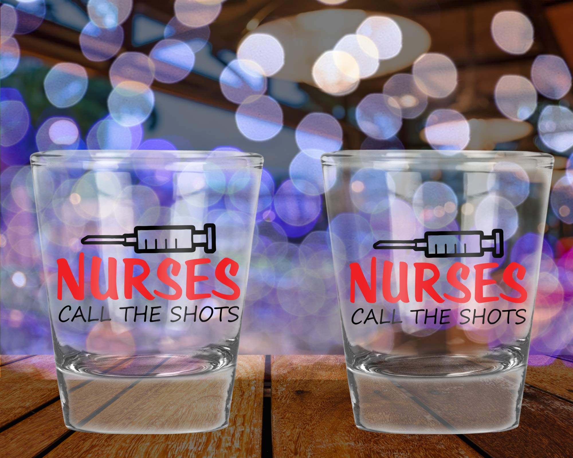 AW Fashions Nurses Call The Shots - Funny Nurse Party Favor Gift - 2 Pack Round Set of Shot Glass