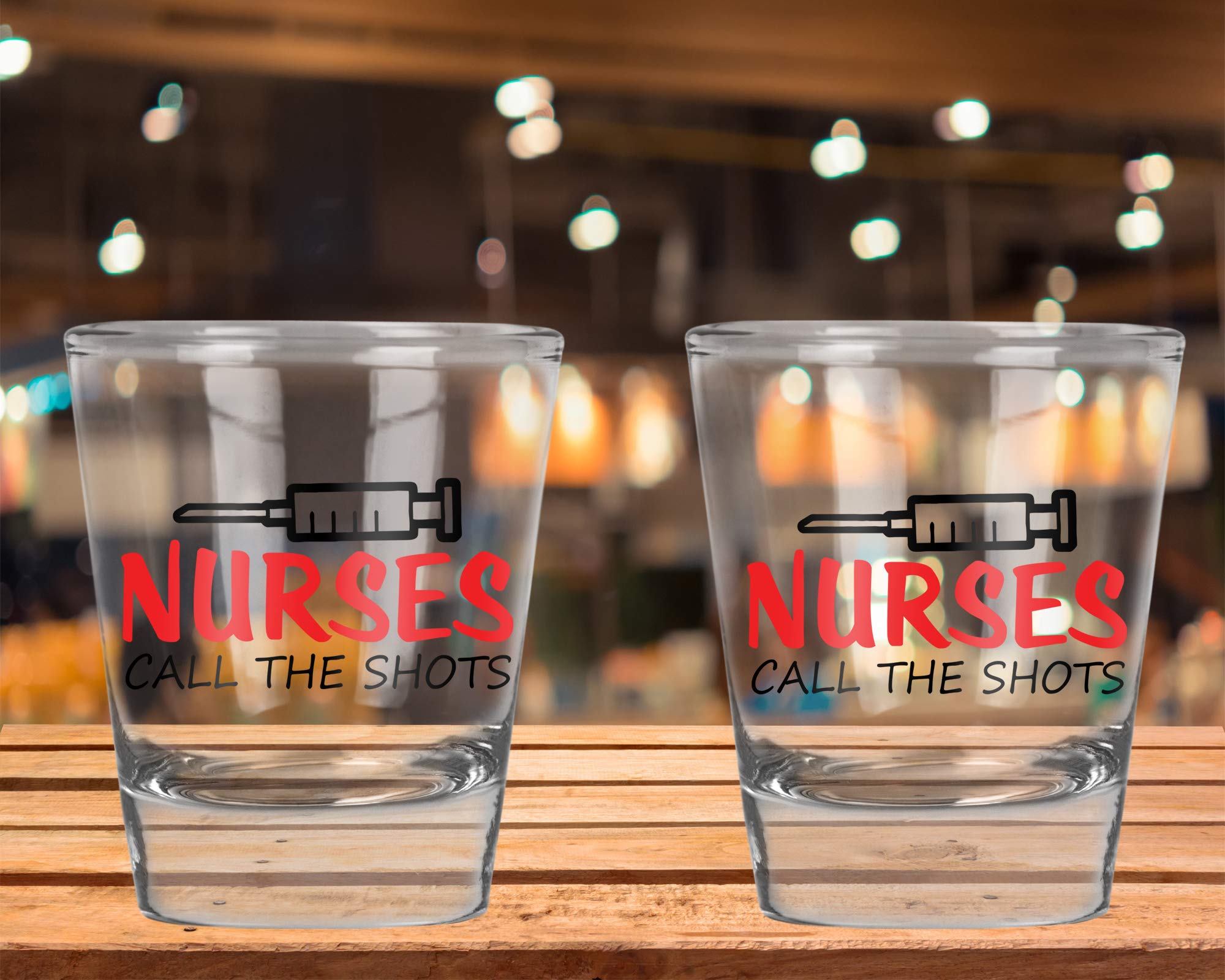 AW Fashions Nurses Call The Shots - Funny Nurse Party Favor Gift - 2 Pack Round Set of Shot Glass