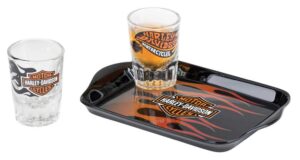 harley-davidson flames shot glass set w/tip tray - 2 oz. shots hdl-18794