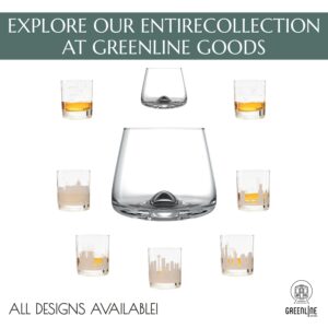 Greenline Goods Whiskey Glasses Set | Large 14 oz Crystal Glass | Hand Blown Set of 2 - Uniquely Designed Bourbon & Scotch Tasting Glasses - Old Fashioned Cocktail Rocks Wisky Glasses