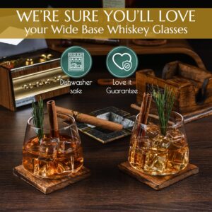 Greenline Goods Whiskey Glasses Set | Large 14 oz Crystal Glass | Hand Blown Set of 2 - Uniquely Designed Bourbon & Scotch Tasting Glasses - Old Fashioned Cocktail Rocks Wisky Glasses