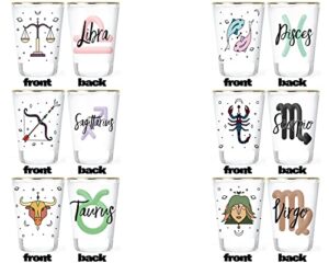 zodiac shot glasses - libra shot glass - pisces shot glass - sagittarius shot glass - scorpio shot glass -taurus shot glass - virgo shot glass