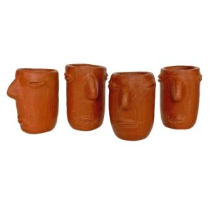 the curated pantry red clay mezcal face cups | tequila shooters shot glasses copitas - handmade in oaxaca, mexico (pack of 4)