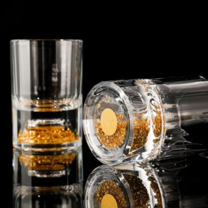 SIYOUKI Crystal Shot Glasses 1.7oz Set,Decorated With 24K Gold Leaf Flakes,Lead-Free,Handmade Set Suitable For MaoTai,Spirits,Drinks Tastin,Gift-Box Packaging (2pcs)