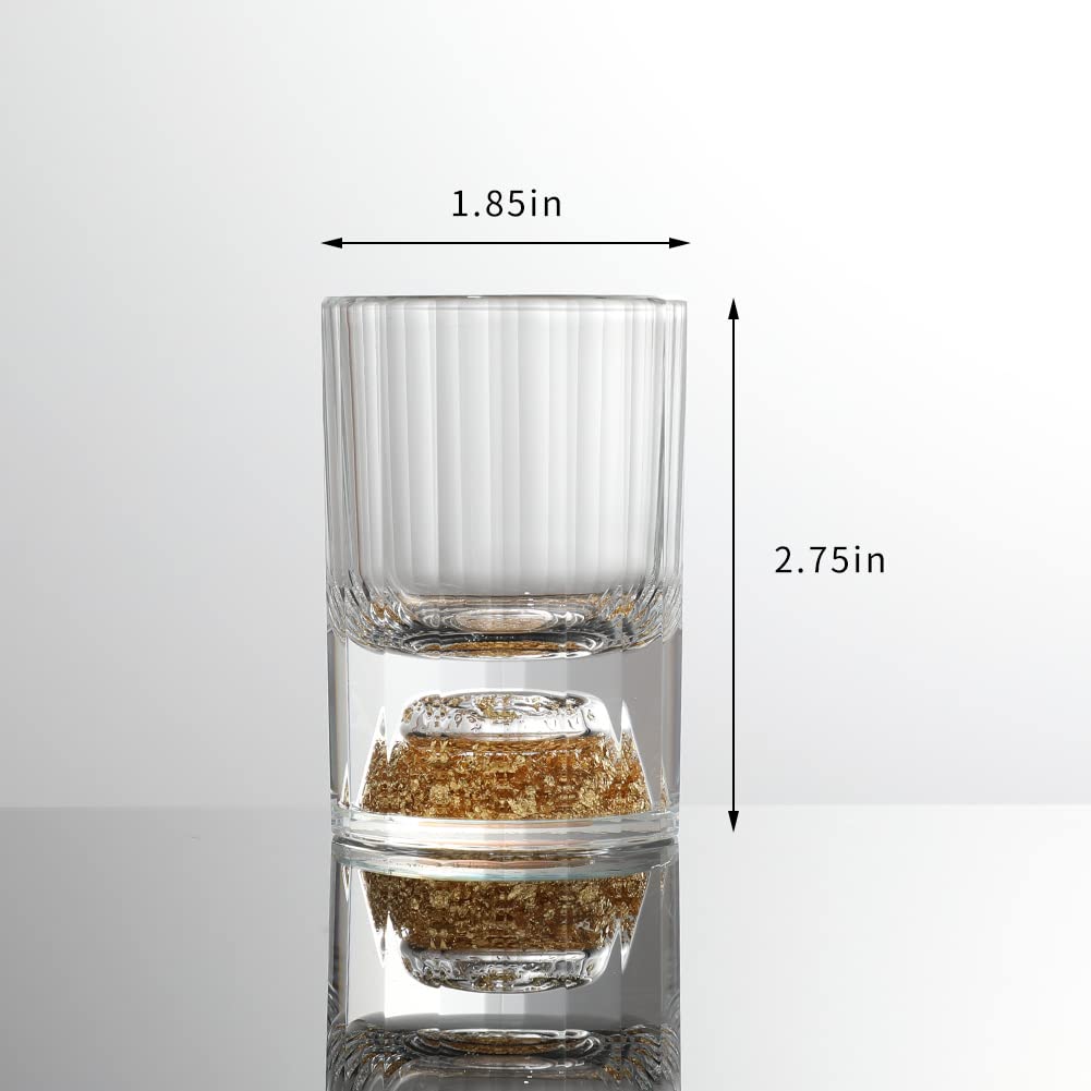 SIYOUKI Crystal Shot Glasses 1.7oz Set,Decorated With 24K Gold Leaf Flakes,Lead-Free,Handmade Set Suitable For MaoTai,Spirits,Drinks Tastin,Gift-Box Packaging (2pcs)