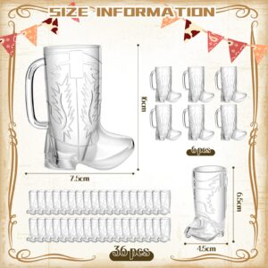 42 Pieces Cowboy Boot Cups 1 oz Shot Glasses and 17 oz Big Mug Clear Hard Plastic Mug with Handle for Cowgirl Shot Glasses Western Bachelorette Themed Party Rodeo Birthday Decorations