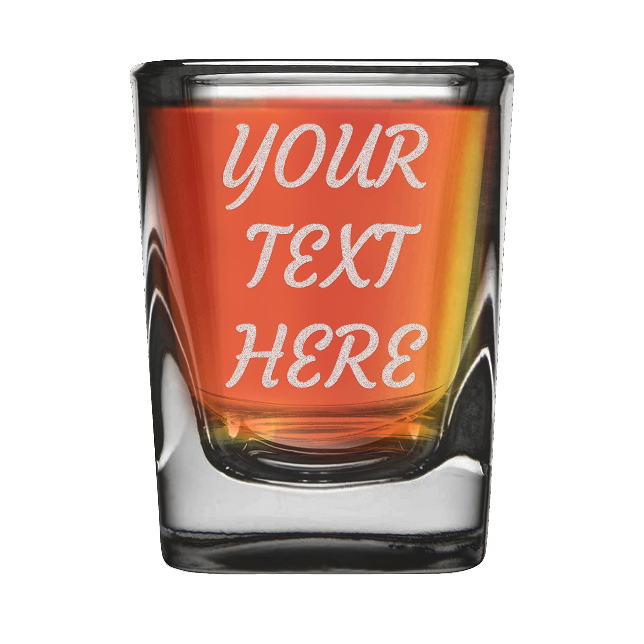 Personalized Your Text Laser Engraved Square Heavy Base Prism Shot Glass 2 oz. with Optional Gift Box, Custom Name Gifts for Him, Her