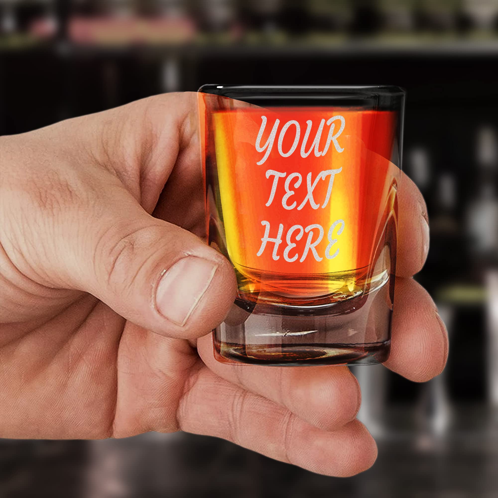 Personalized Your Text Laser Engraved Square Heavy Base Prism Shot Glass 2 oz. with Optional Gift Box, Custom Name Gifts for Him, Her