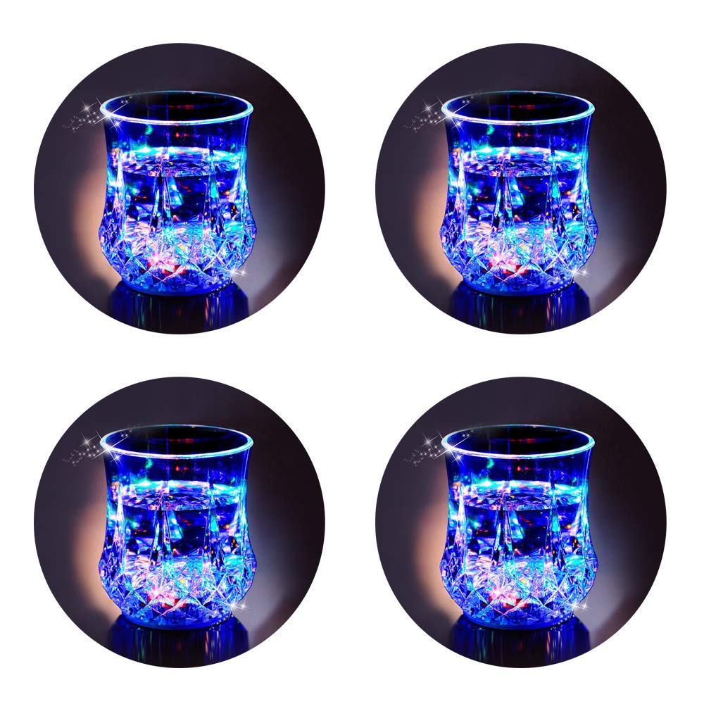 2win2buy LED Cups 4 PACK Flashing Light up Automatic Water Activated Color Changing Wine Whisky Beer Cola Juice Drinkware Mugs Shot Glass for Bar Disco Night Club Party Halloween Christmas, Set of 4