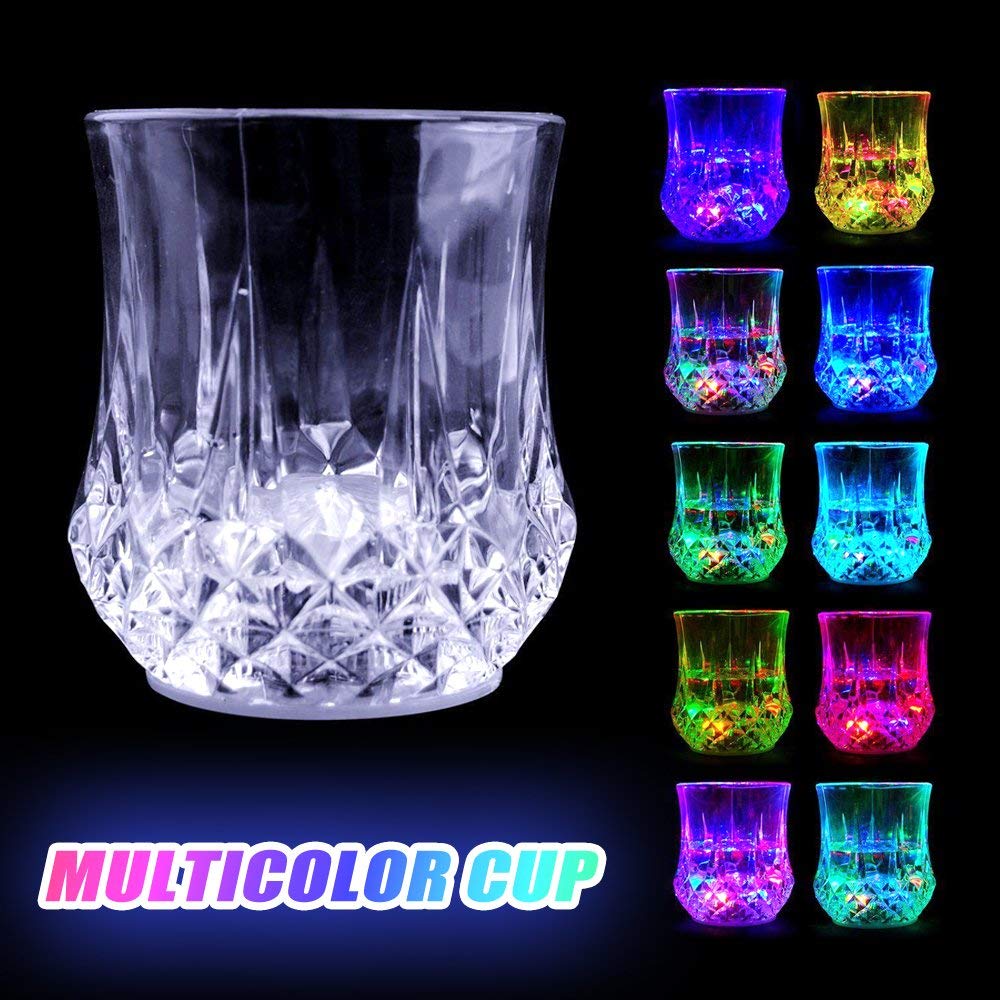 2win2buy LED Cups 4 PACK Flashing Light up Automatic Water Activated Color Changing Wine Whisky Beer Cola Juice Drinkware Mugs Shot Glass for Bar Disco Night Club Party Halloween Christmas, Set of 4