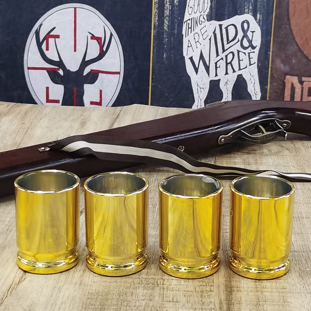 HUNTPAL 50 Caliber Shot Glass Set of 4 Shot Glasses, Plastic Golden Shiny Surface Drinking Cup Opaque Mug Wineglass Novelty Gift Mancave Decoration