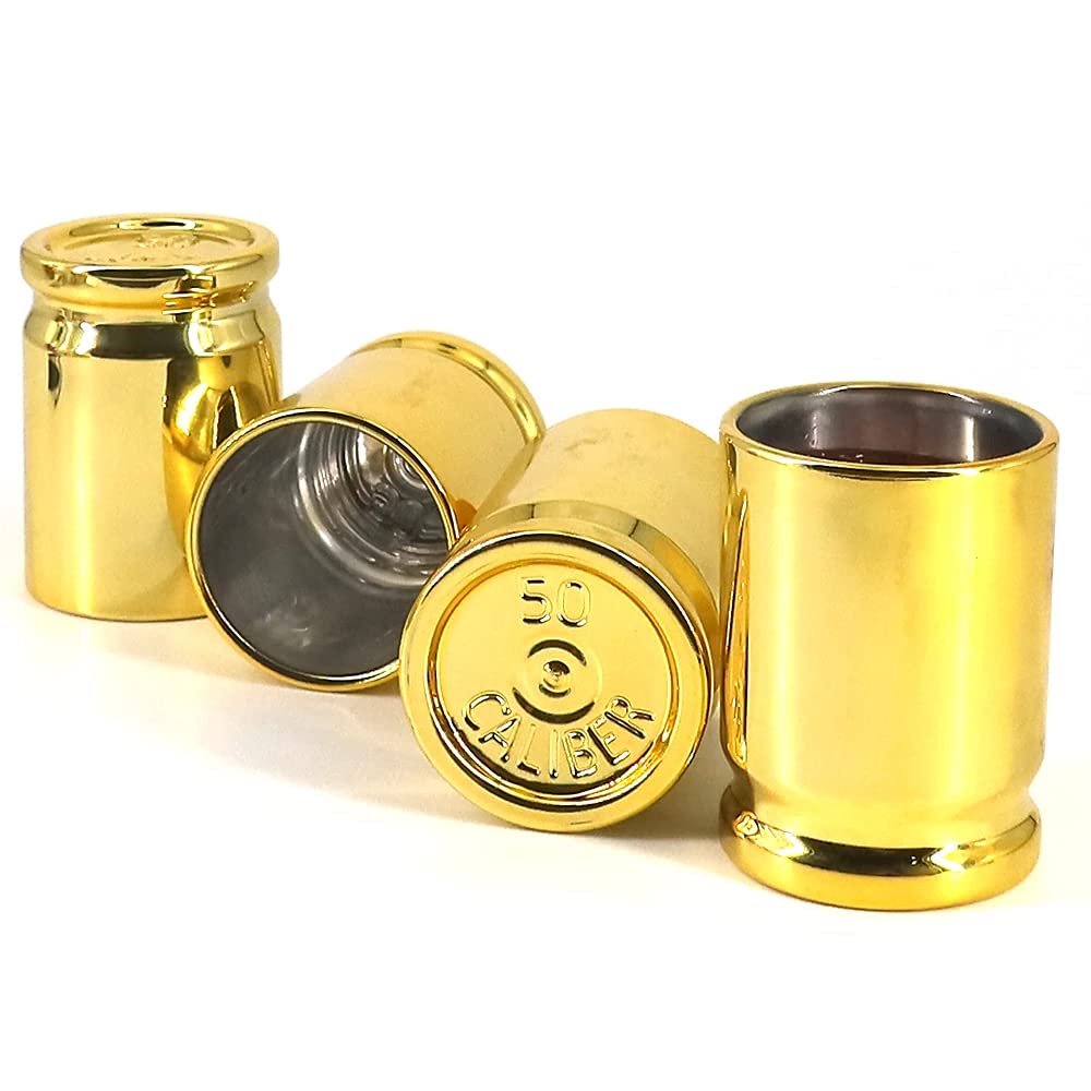 HUNTPAL 50 Caliber Shot Glass Set of 4 Shot Glasses, Plastic Golden Shiny Surface Drinking Cup Opaque Mug Wineglass Novelty Gift Mancave Decoration