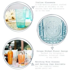 Bormioli Rocco Romantic Set Of 6 Tumbler Glasses, 11.5 Oz. Colored Crystal Glass, Light Blue, Made In Italy.