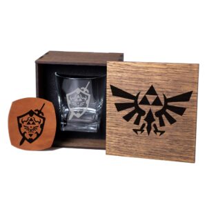 Whiskey Glass Gift Set for Him and Her - Game-Inspired Unique Handcrafted Present Idea - TLOZ Fans Gifts (Logo)