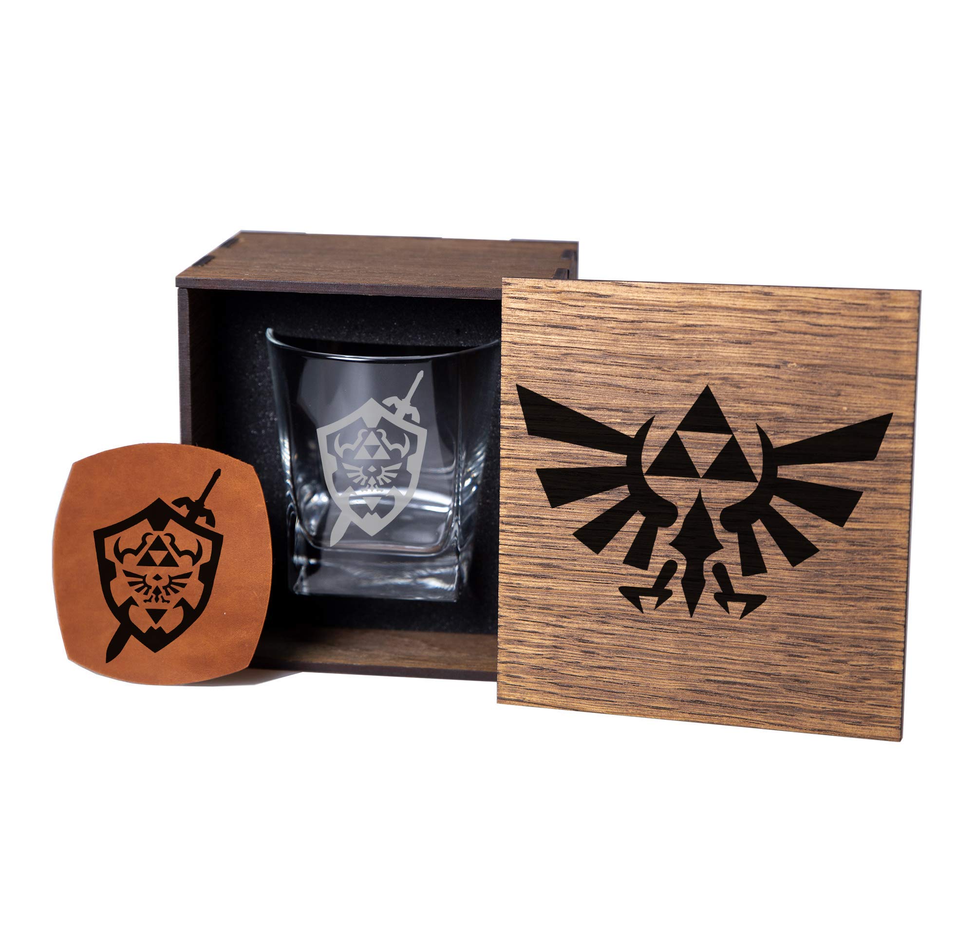 Whiskey Glass Gift Set for Him and Her - Game-Inspired Unique Handcrafted Present Idea - TLOZ Fans Gifts (Logo)