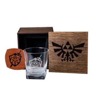 Whiskey Glass Gift Set for Him and Her - Game-Inspired Unique Handcrafted Present Idea - TLOZ Fans Gifts (Logo)