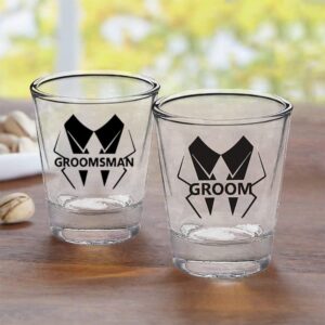 PartyGifts&beyond 7Packs Groomsmen Shot Glasses 1.5 OZ Groom and Best Man Shot Glasses Bachelor Party Favors Shot Glasses(Bold)