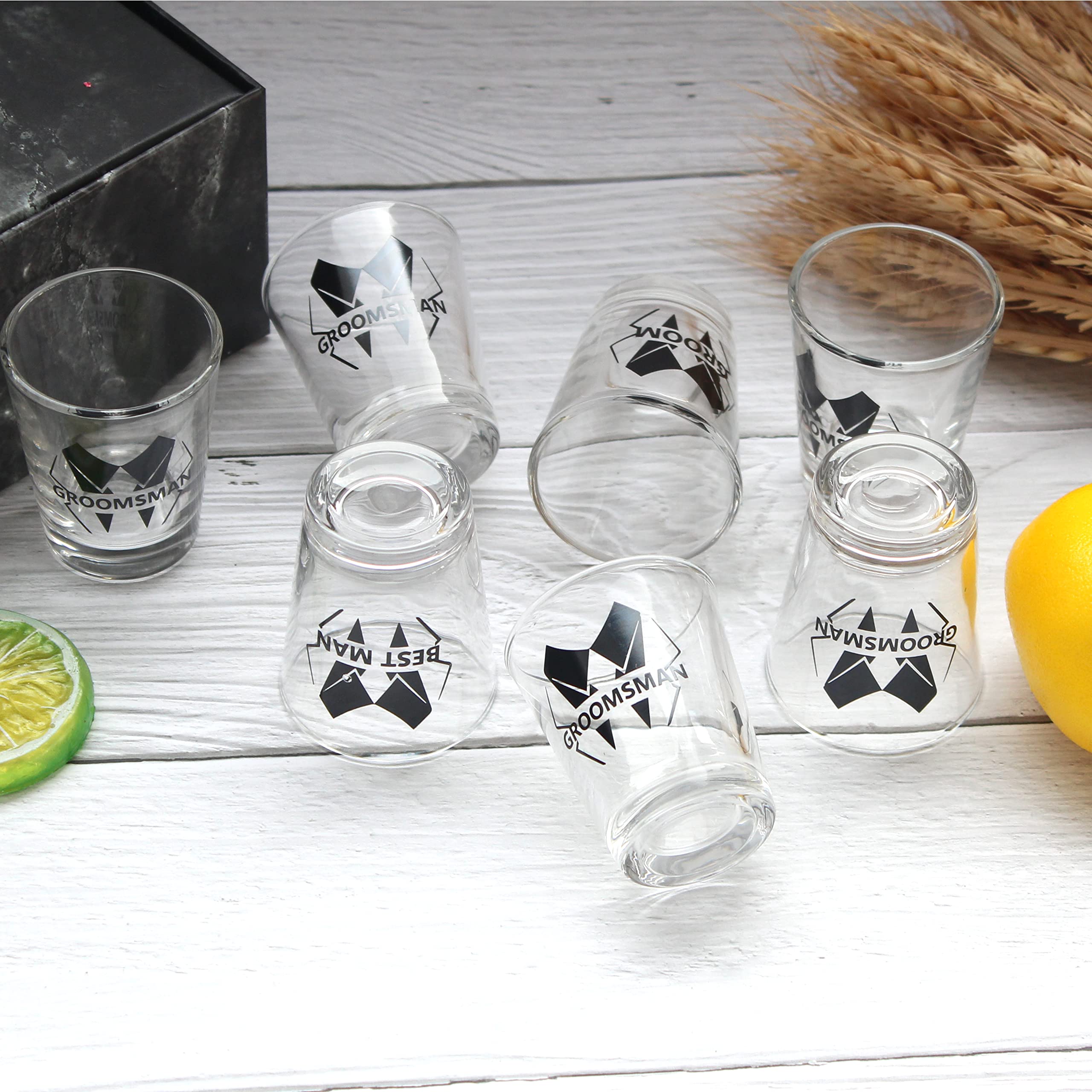 PartyGifts&beyond 7Packs Groomsmen Shot Glasses 1.5 OZ Groom and Best Man Shot Glasses Bachelor Party Favors Shot Glasses(Bold)