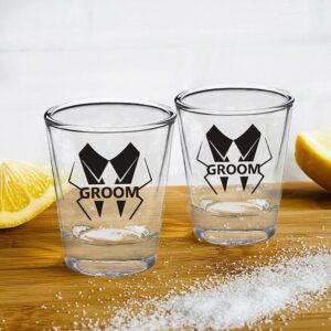 PartyGifts&beyond 7Packs Groomsmen Shot Glasses 1.5 OZ Groom and Best Man Shot Glasses Bachelor Party Favors Shot Glasses(Bold)