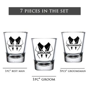 PartyGifts&beyond 7Packs Groomsmen Shot Glasses 1.5 OZ Groom and Best Man Shot Glasses Bachelor Party Favors Shot Glasses(Bold)