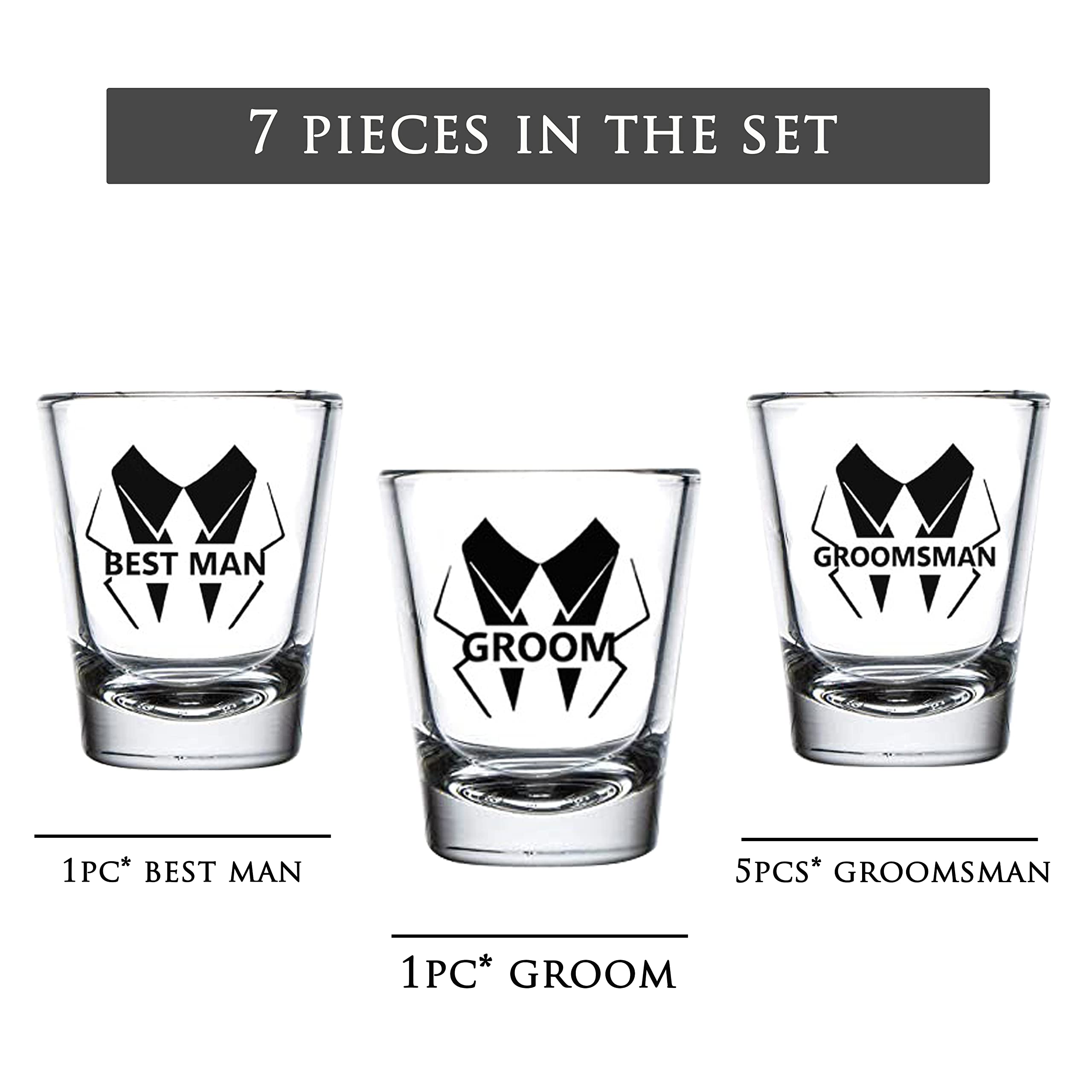 PartyGifts&beyond 7Packs Groomsmen Shot Glasses 1.5 OZ Groom and Best Man Shot Glasses Bachelor Party Favors Shot Glasses(Bold)