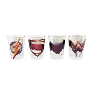 toynk dc comics justice league movie logos 1.5-ounce mini shot glasses | set of 4